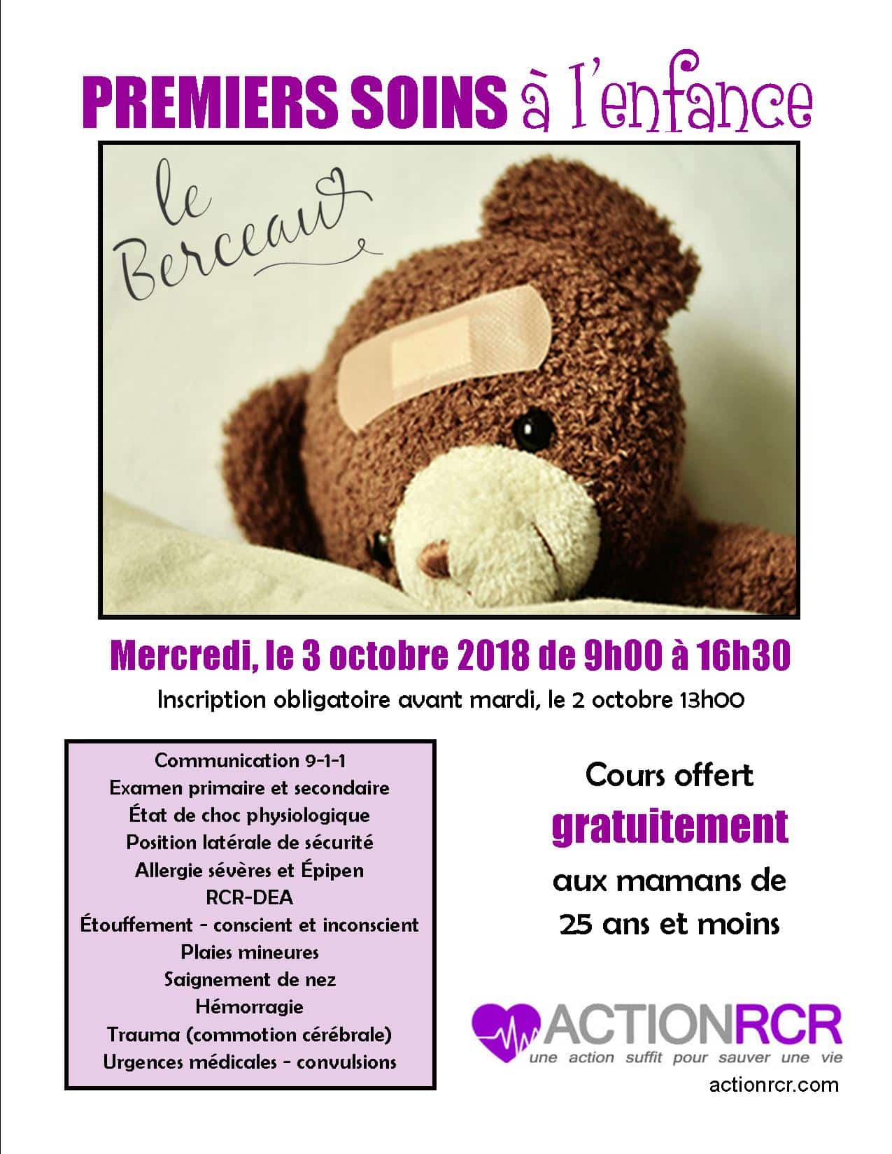 Cours de premiers soins à l'enfance - Le Berceau